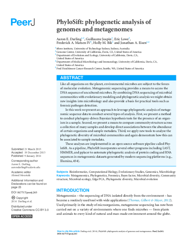 (PDF) PhyloSift: phylogenetic analysis of genomes and metagenomes