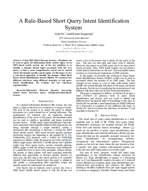 (PDF) A rule-based Short Query Intent Identification System