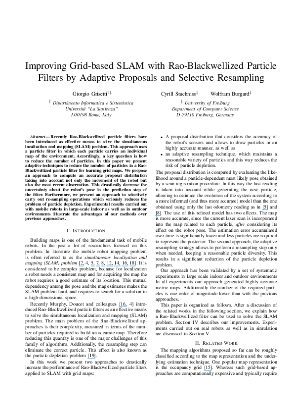Pdf Improving Grid Based Slam With Rao Blackwellized Particle Filters By Adaptive Proposals
