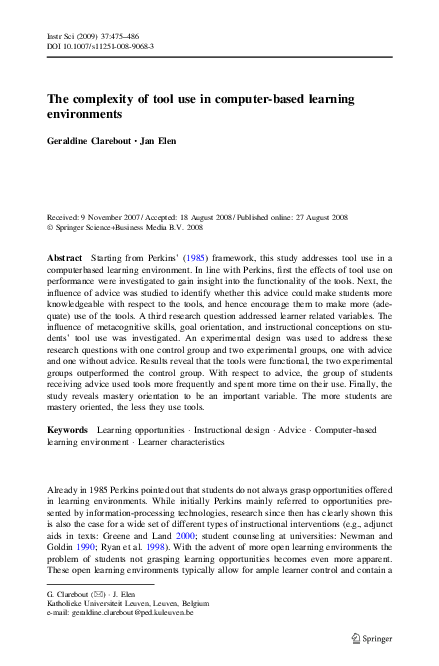 (PDF) The complexity of tool use in computer-based learning environments