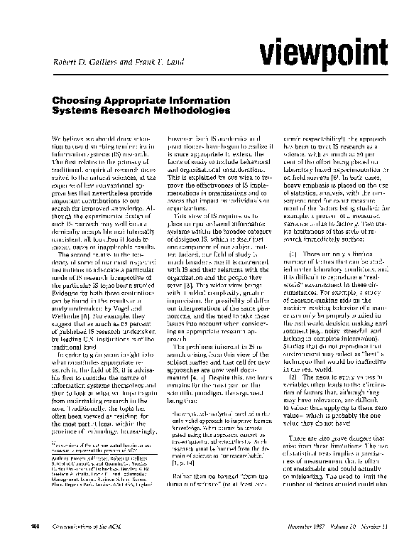 (PDF) Viewpoint: choosing appropriate information systems research ...