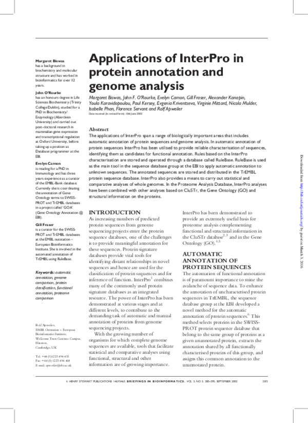 (PDF) Applications of InterPro in Protein Annotation and Genome Analysis