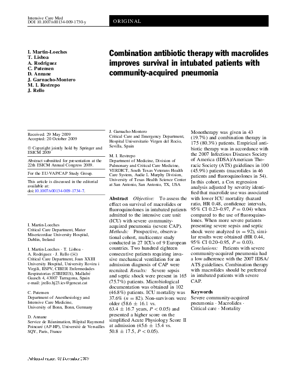 (PDF) Combination antibiotic therapy with macrolides improves survival ...