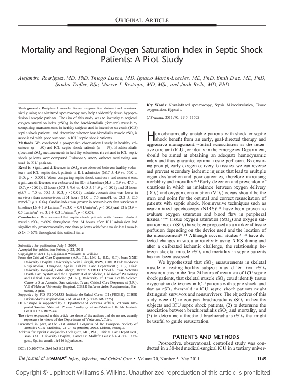 (PDF) Mortality and Regional Oxygen Saturation Index in Septic Shock ...