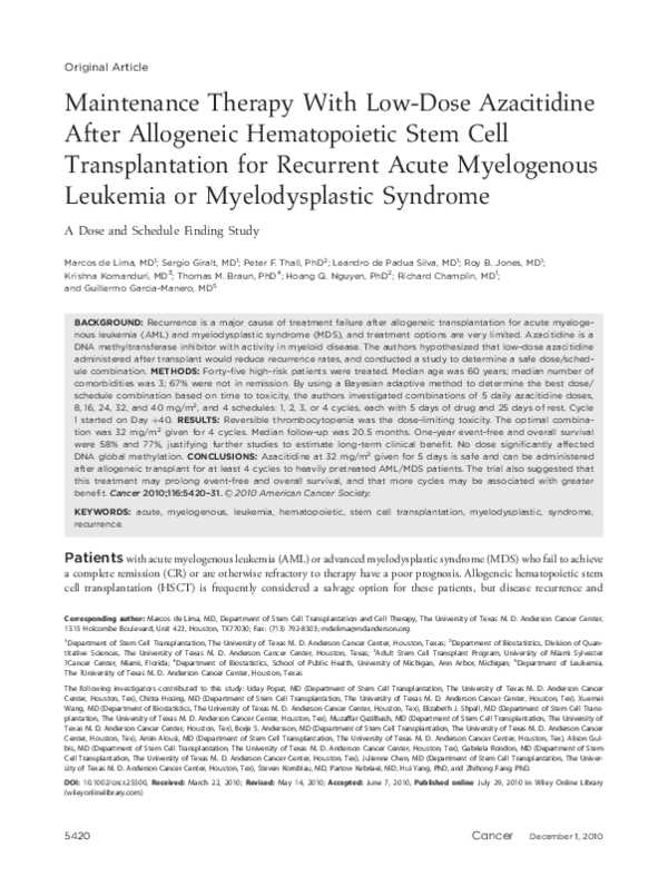 (PDF) Maintenance Therapy With Low-Dose Azacitidine After Allogeneic Hematopoietic Stem Cell ...