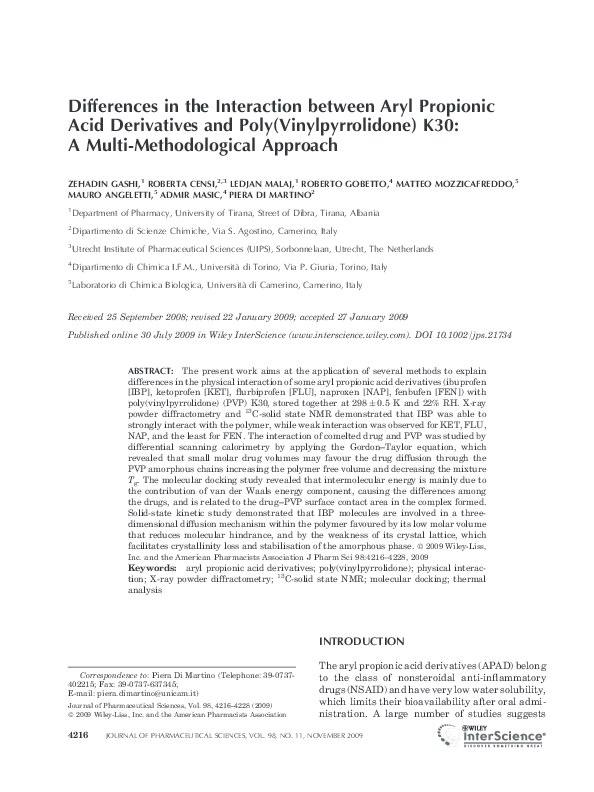 (PDF) Differences in the interaction between aryl propionic acid ...