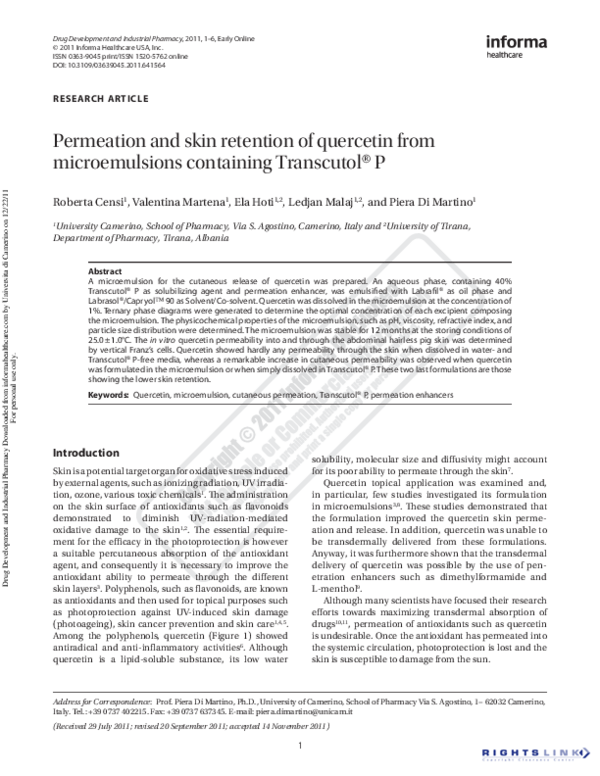 (PDF) Permeation and skin retention of quercetin from microemulsions ...