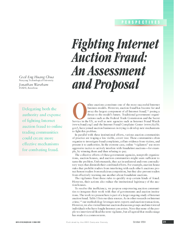 (PDF) Fighting Internet auction fraud: an assessment and proposal