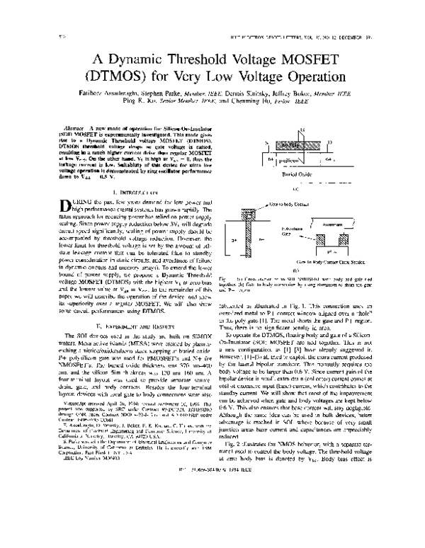 (PDF) A Dynamic Threshold Voltage MOSFET (DTMOS) for Very Low Voltage ...