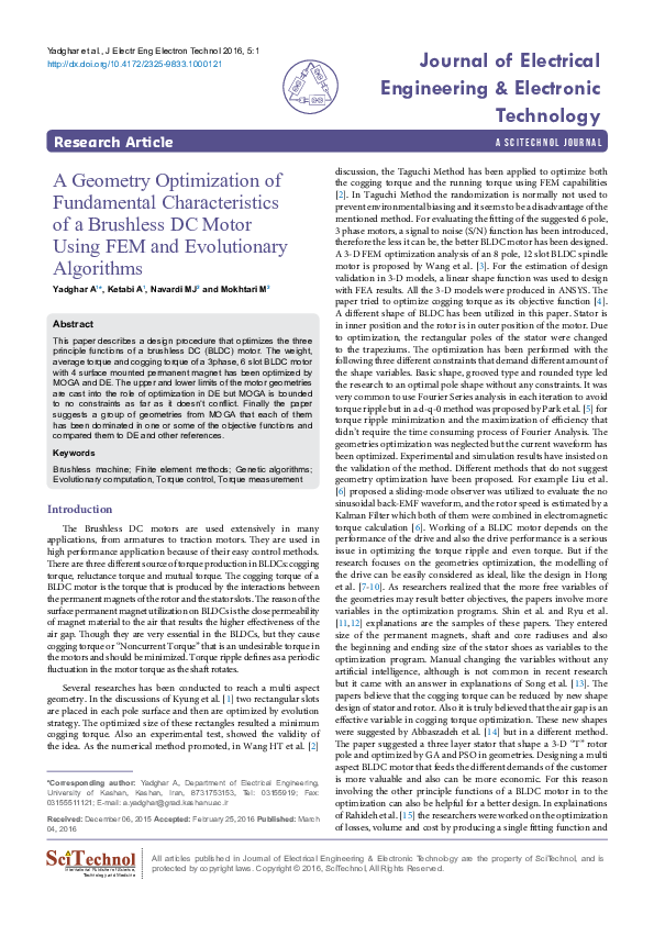 (PDF) A Geometry Optimization of Fundamental Characteristics of a Brushless DC Motor Using FEM ...