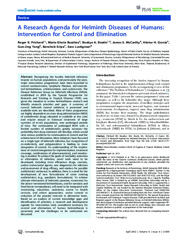 (PDF) A Research Agenda for Helminth Diseases of Humans: Towards ...