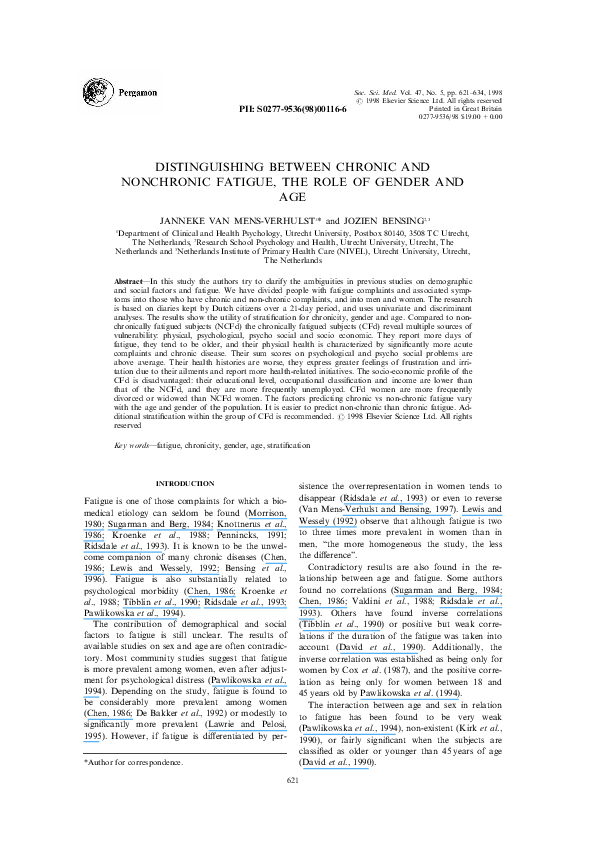 (PDF) Distinguishing between chronic and nonchronic fatigue, the role ...