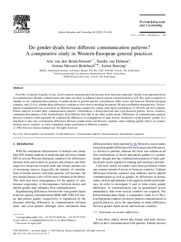 (PDF) Do gender-dyads have different communication patterns? A ...
