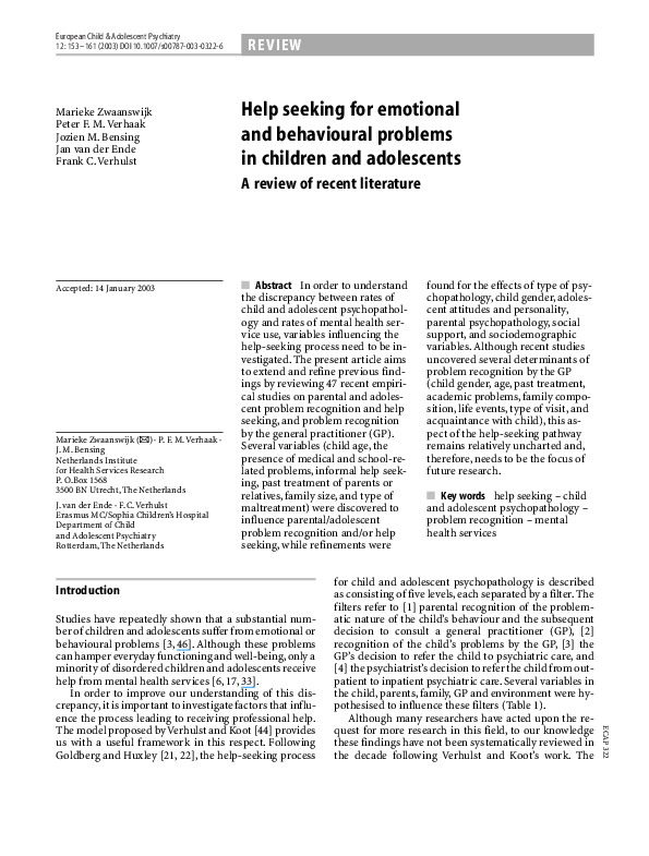 (PDF) Help seeking for emotional and behavioural problems in children ...