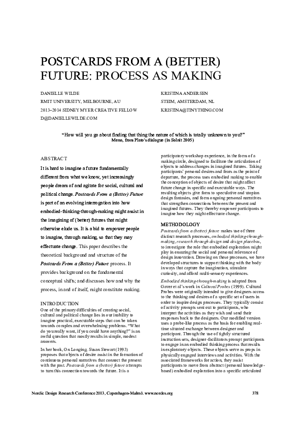 (PDF) Postcards from a (better) future: Process as making