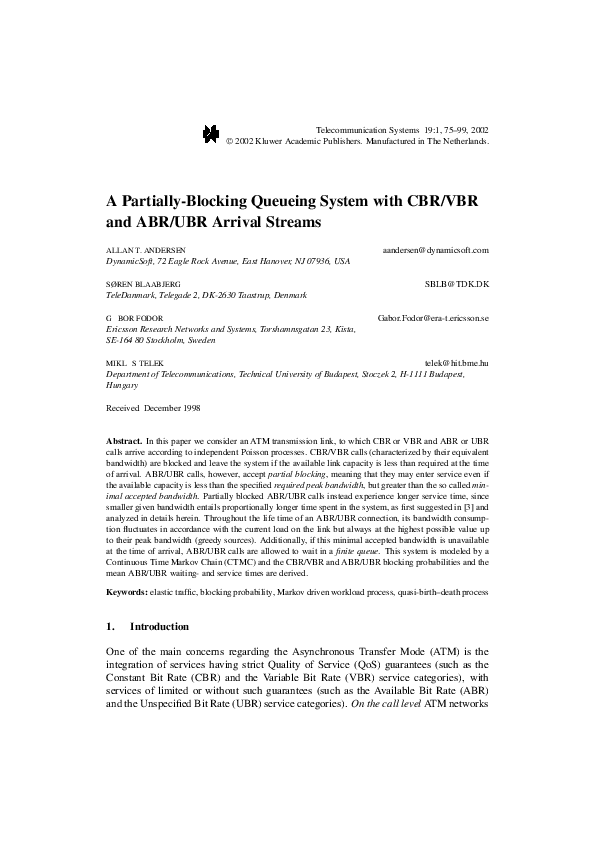 Pdf A Partially Blocking Queueing System With Cbrvbr And Abrubr