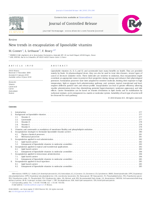 (PDF) New trends in encapsulation of liposoluble vitamins