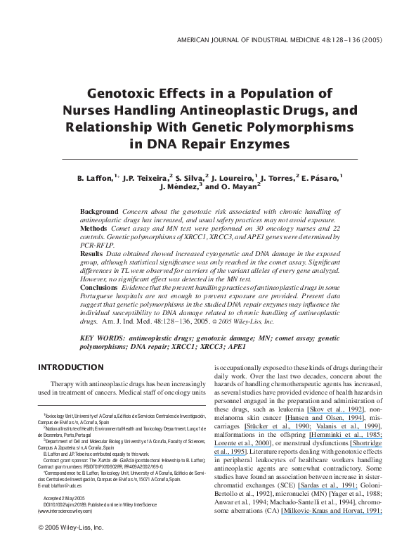 (PDF) Genotoxic effects in a population of nurses handling ...