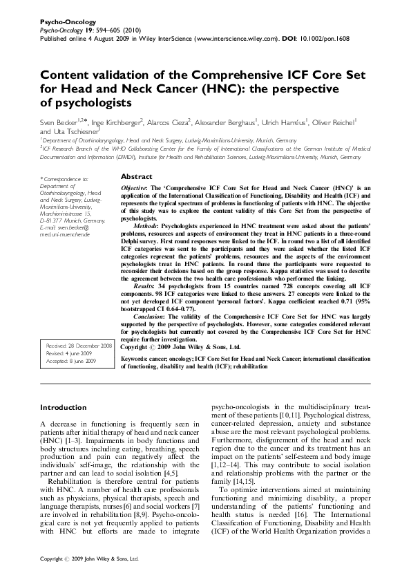(PDF) Content validation of the Comprehensive ICF Core Set for Head and ...