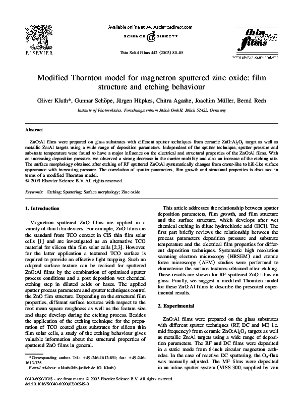 (PDF) Modified Thornton model for magnetron sputtered zinc oxide: film ...