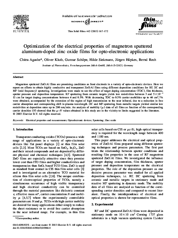 (PDF) Optimization of the electrical properties of magnetron sputtered aluminum-doped zinc oxide ...
