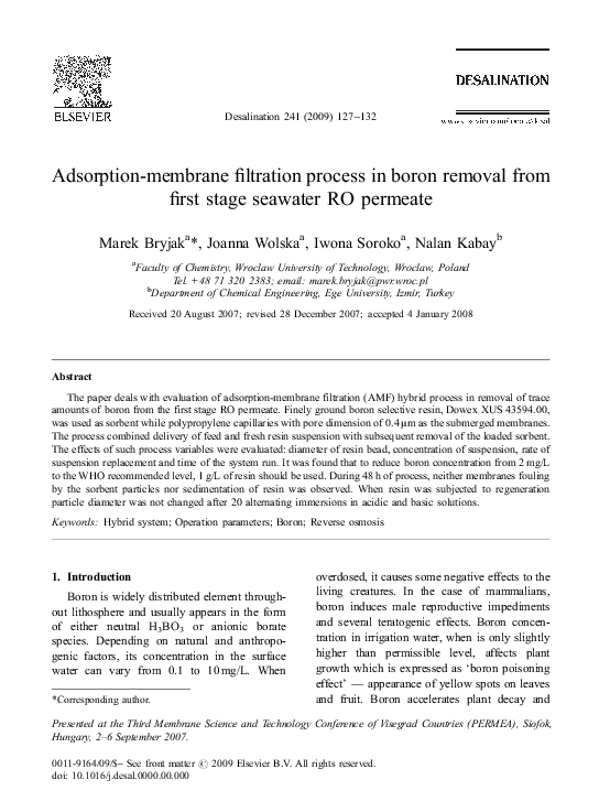 (PDF) Adsorption-membrane filtration process in boron removal from ...