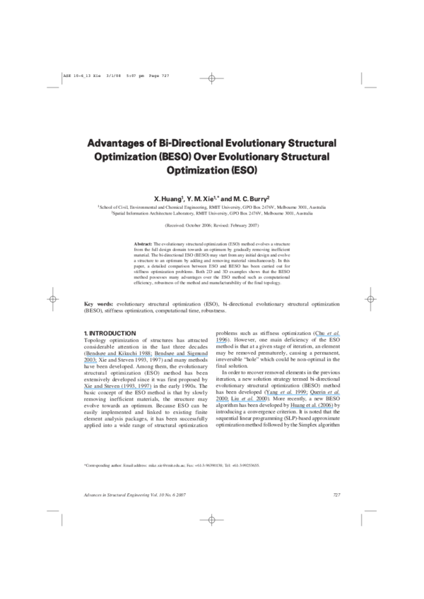 Pdf Advantages Of Bi Directional Evolutionary Structural Optimization Beso Over Evolutionary