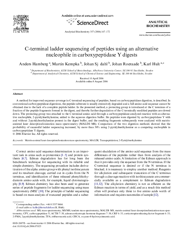 (PDF) C-terminal ladder sequencing of peptides using an alternative ...
