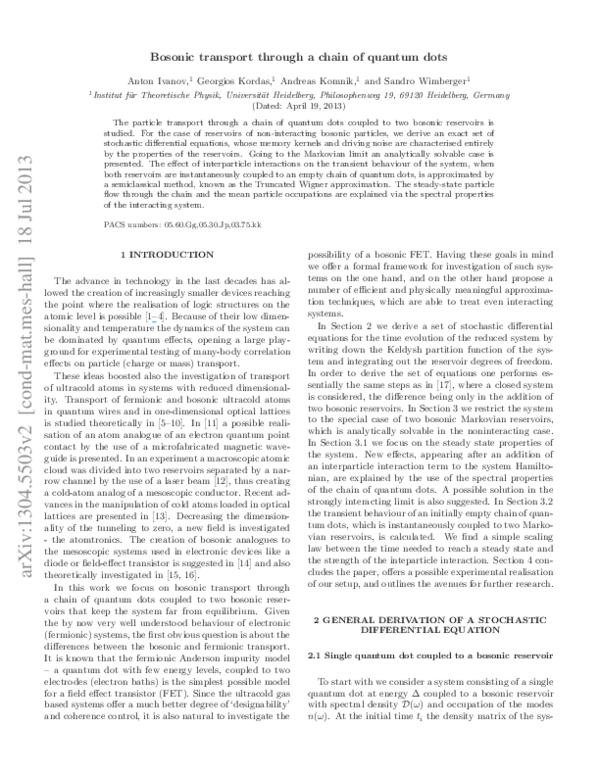 (PDF) Bosonic transport through a chain of quantum dots