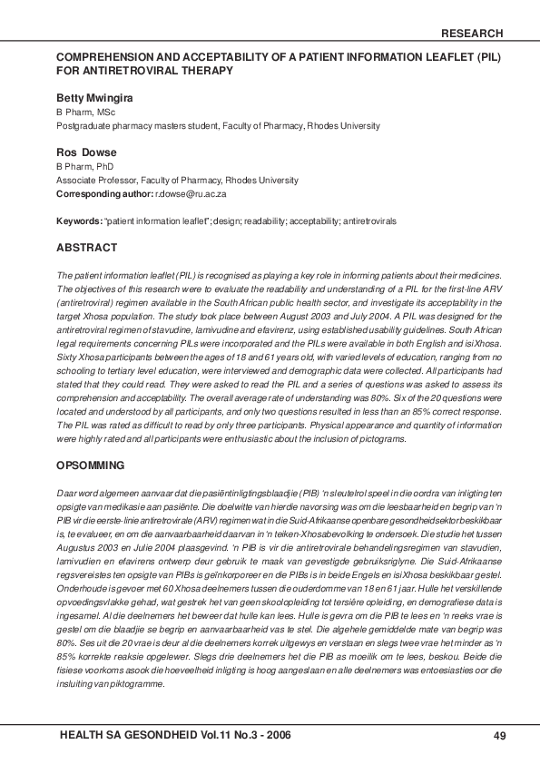(PDF) Comprehension and acceptability of a patient information leaflet ...