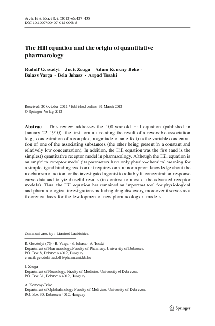 (PDF) The Hill equation and the origin of quantitative pharmacology