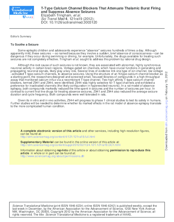 (PDF) T-Type Calcium Channel Blockers That Attenuate Thalamic Burst ...