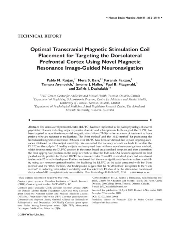 (PDF) Optimal transcranial magnetic stimulation coil placement for targeting the dorsolateral ...