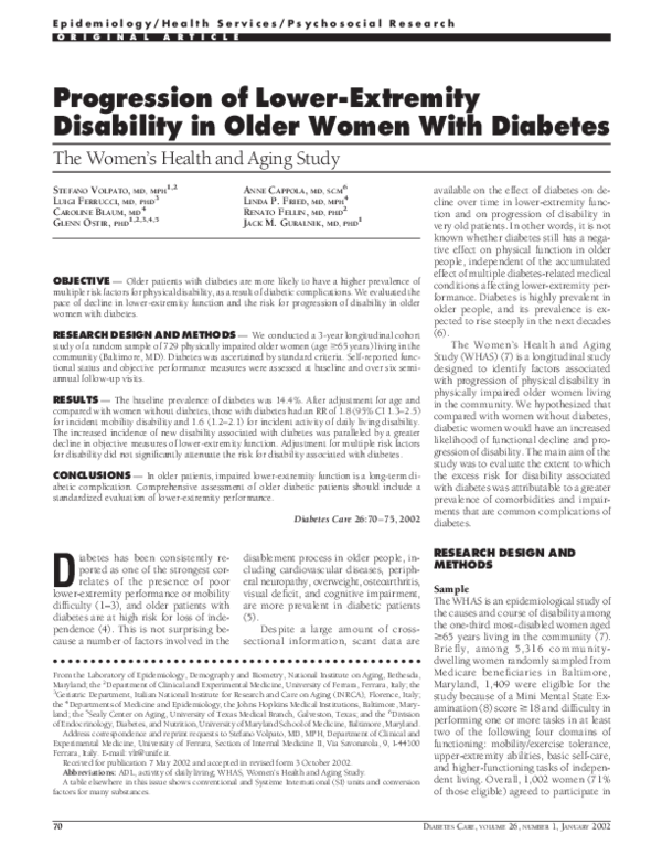 (PDF) Progression of Lower-Extremity Disability in Older Women With ...