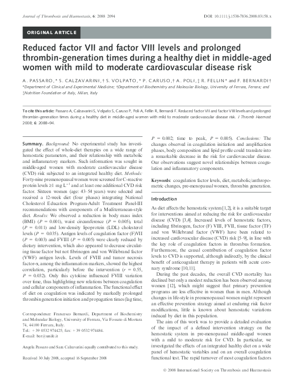 (PDF) Reduced factor VII and factor VIII levels and prolonged thrombin ...