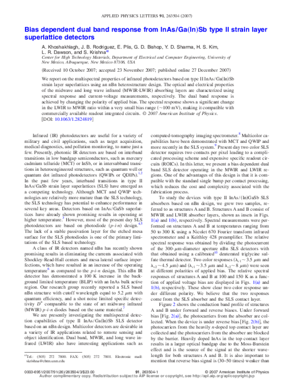 (PDF) Bias dependent dual band response from InAs/Ga(In)Sb type II strain layer superlattice ...