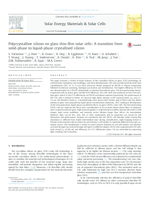 (PDF) Polycrystalline silicon on glass thin-film solar cells: A ...