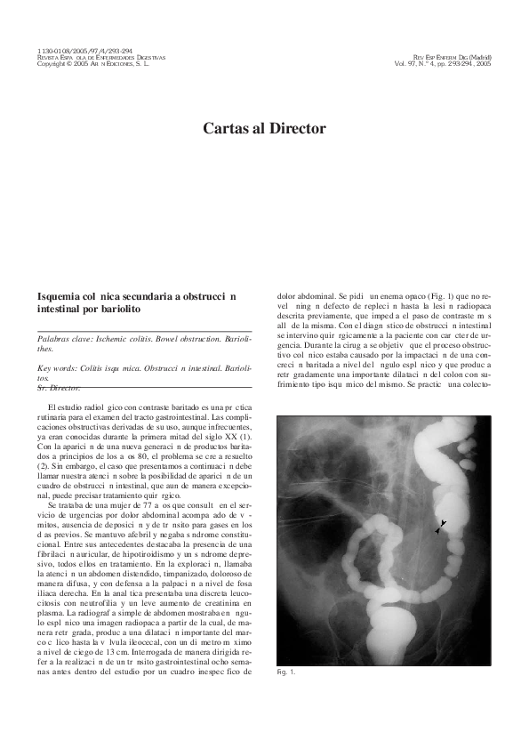 (PDF) Isquemia colónica secundaria a obstrucción intestinal por bariolito