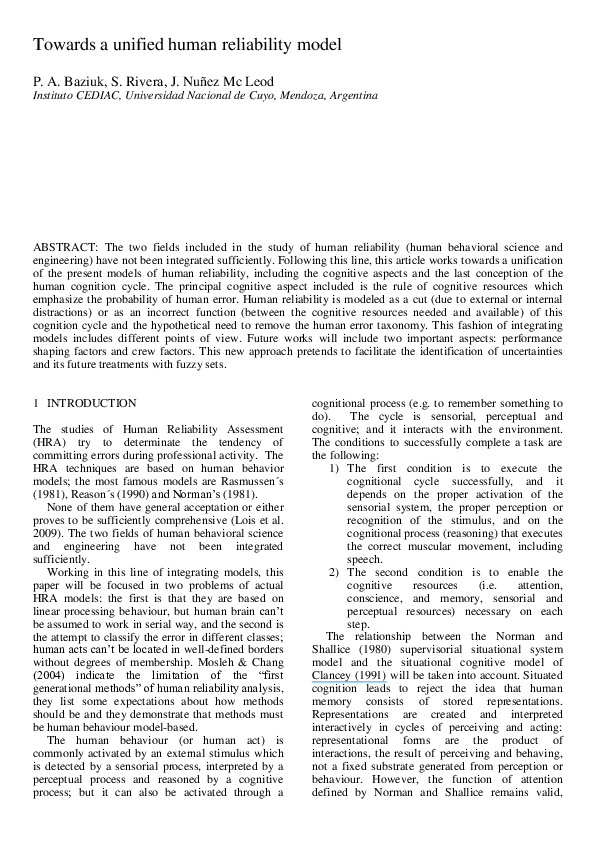 (PDF) Towards a unified human reliability model