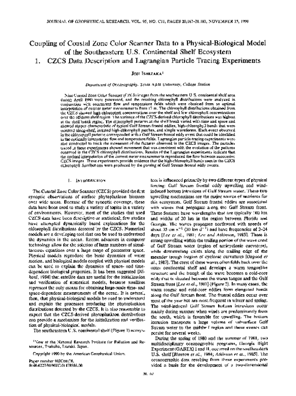 Pdf Coupling Of Coastal Zone Color Scanner Data To A Physical Biological Model Of The