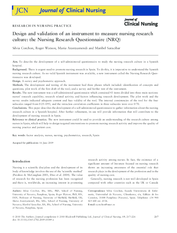 (PDF) Design and validation of an instrument to measure nursing ...