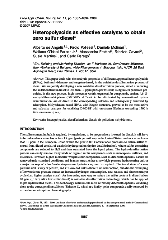 (PDF) Heteropolyacids as effective catalysts to obtain zero sulfur ...