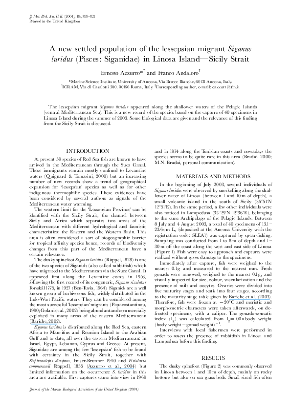 (PDF) A new settled population of the lessepsian migrant Siganus ...
