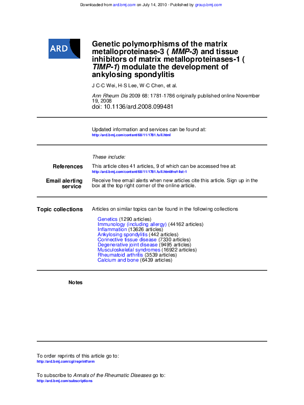 (PDF) MMP-3 and TIMP-1 Polymorphisms in AS Risk