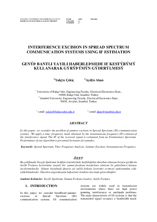 Pdf Interference Excision In Spread Spectrum Communication Systems Using If Estimation