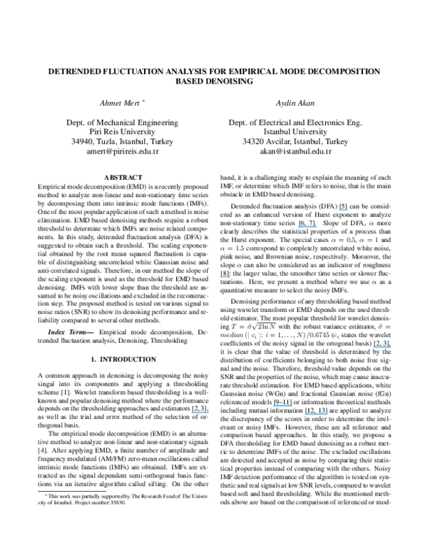 (PDF) Detrended fluctuation analysis for empirical mode decomposition based denoising