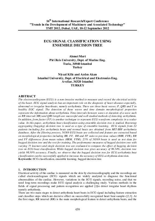 Pdf Ecg Signal Classification Using Ensemble Decision Tree