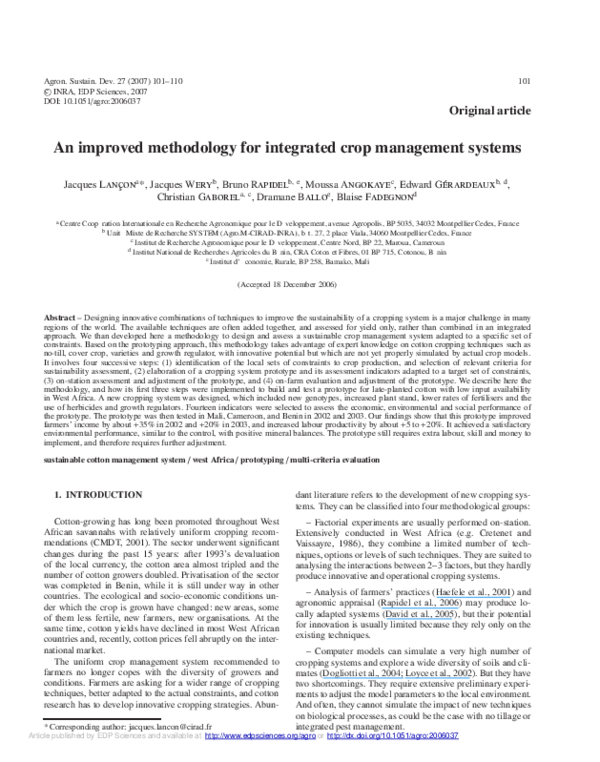(PDF) An improved methodology for integrated crop management systems