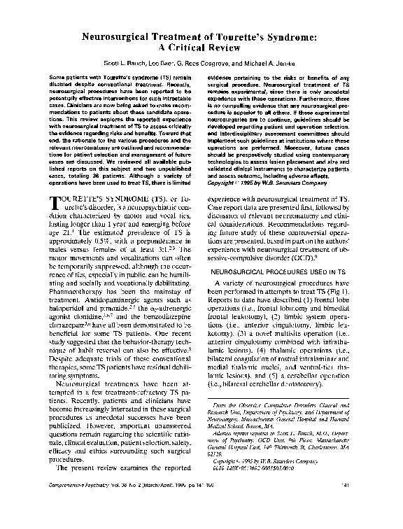 (PDF) Neurosurgical treatment of tourette's syndrome: A critical review