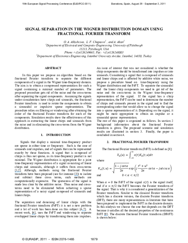 (PDF) Signal separation in the Wigner distribution domain using fractional Fourier transform